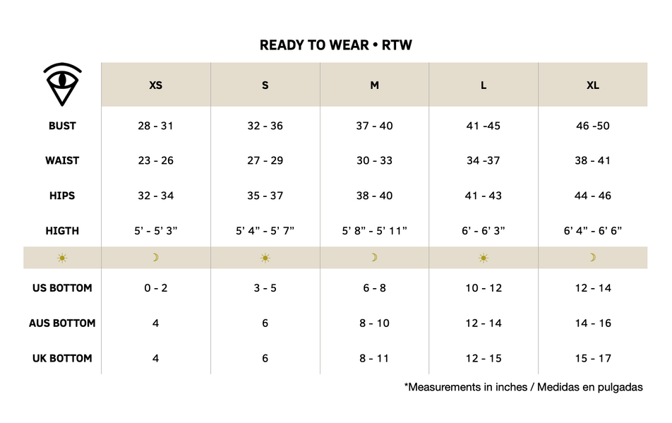 Size Guide (RTW) – Freedom Ecowear